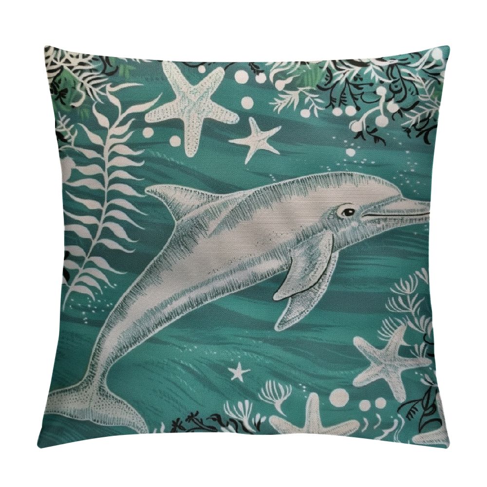 Autua Dolphin Starfish Seaweed Graphic Decorative Throw Pillow Cover ...