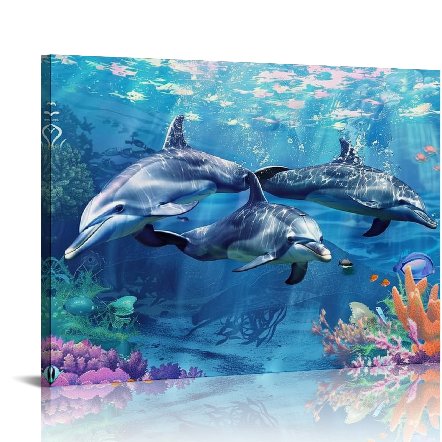 Autua Dolphins Coral Reef Canvas Wall Art Living Room Bedroom Home ...