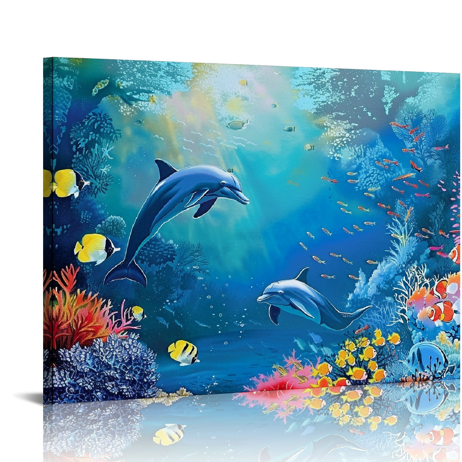 Autua Dolphins Fish Coral Reef Canvas Print for Living Room Bedroom ...