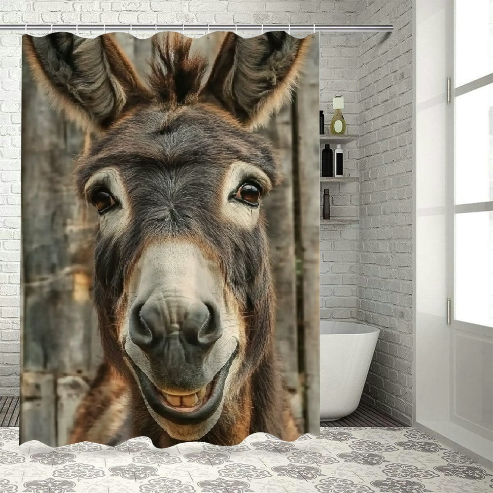 Autua Donkey Smile Wooden Fence Bathroom Shower Curtain Set with Hooks ...