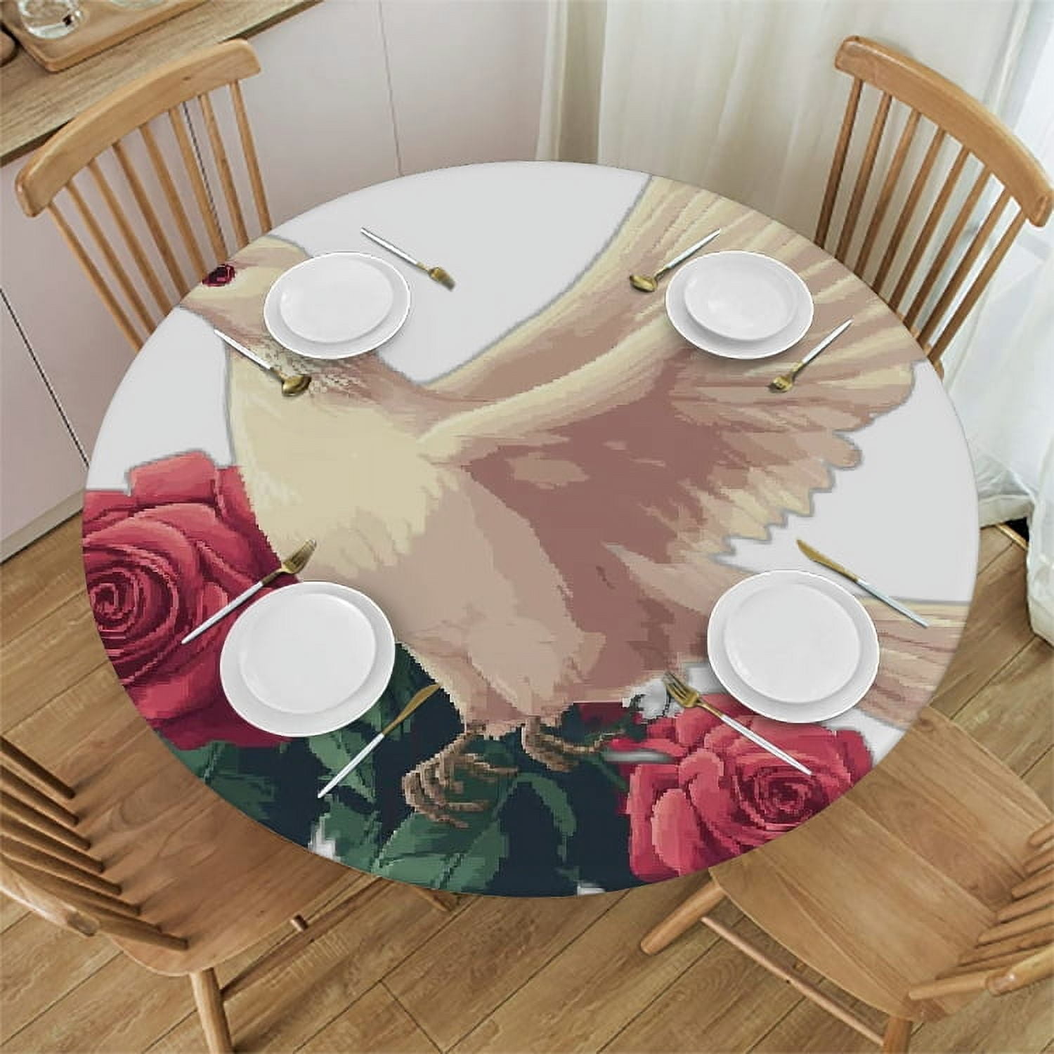 Autua Dove Rose Pixel Art Round Tablecloth | Stain-Resistant & Washable ...