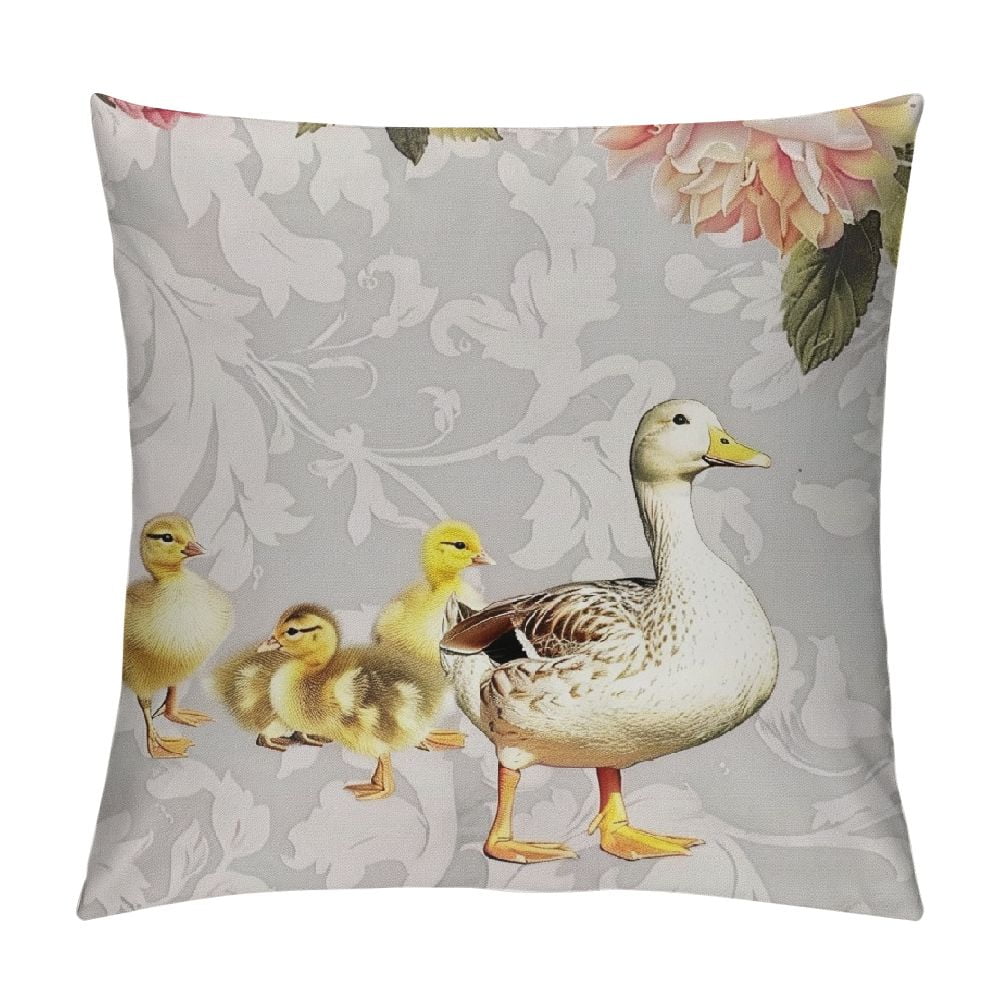 Autua Duck Chicks Flowers Graphic Decorative Cushion Cover for Home ...