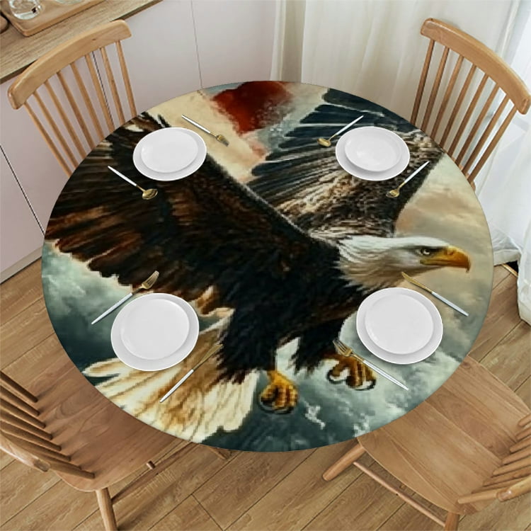 Autua Eagle Flag Sky Round Tablecloth Stain-Resistant and Washable for ...