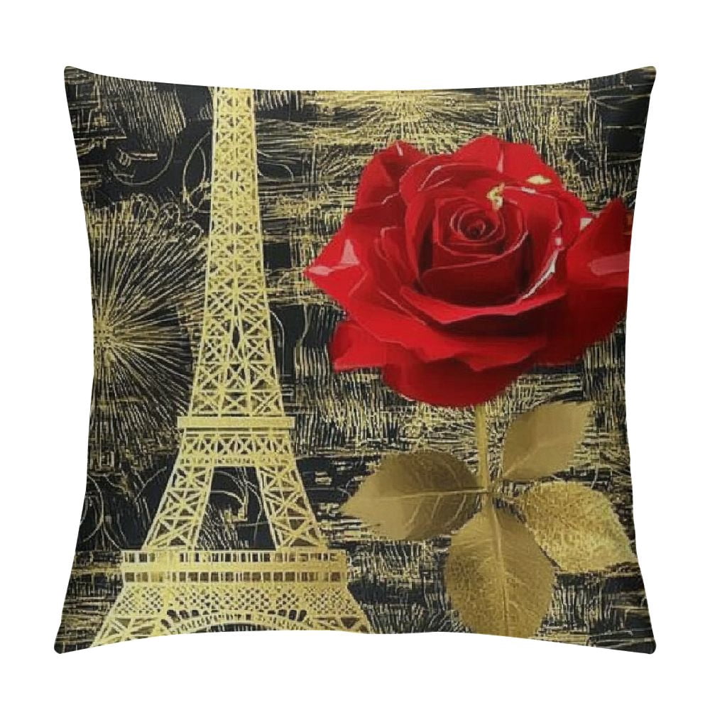 Autua Eiffel Tower Pillow Covers Mr Mrs Red Gold Lips Hearts Cushion Covers for Girls Women ...