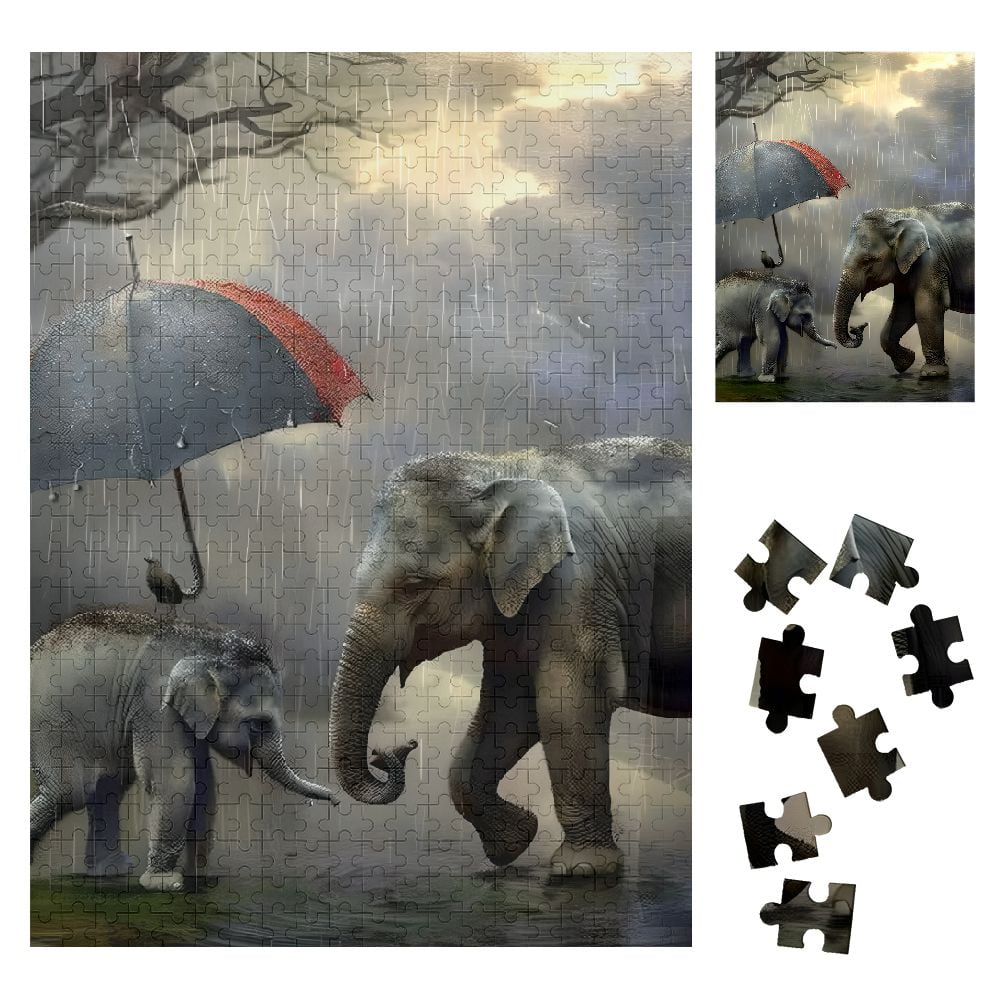Autua Elephant Baby Rain Wood Puzzle Vertical Challenging Difficult ...