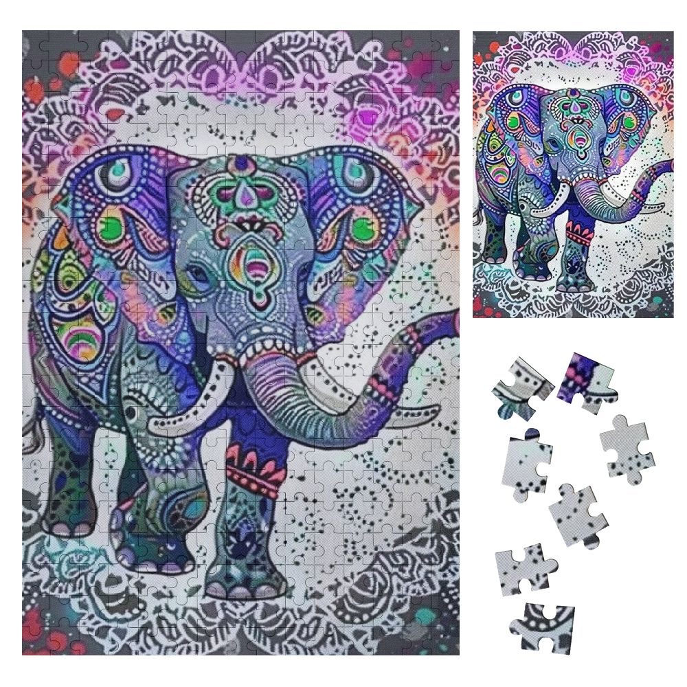 Autua Elephant Paisley Psychedelic Art Wooden Jigsaw Puzzle Vertical ...