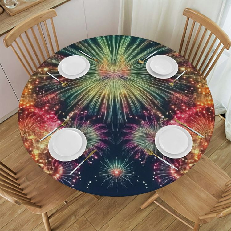 Autua Fireworks Colors Celebration Round Tablecloth - Stain-Resistant ...