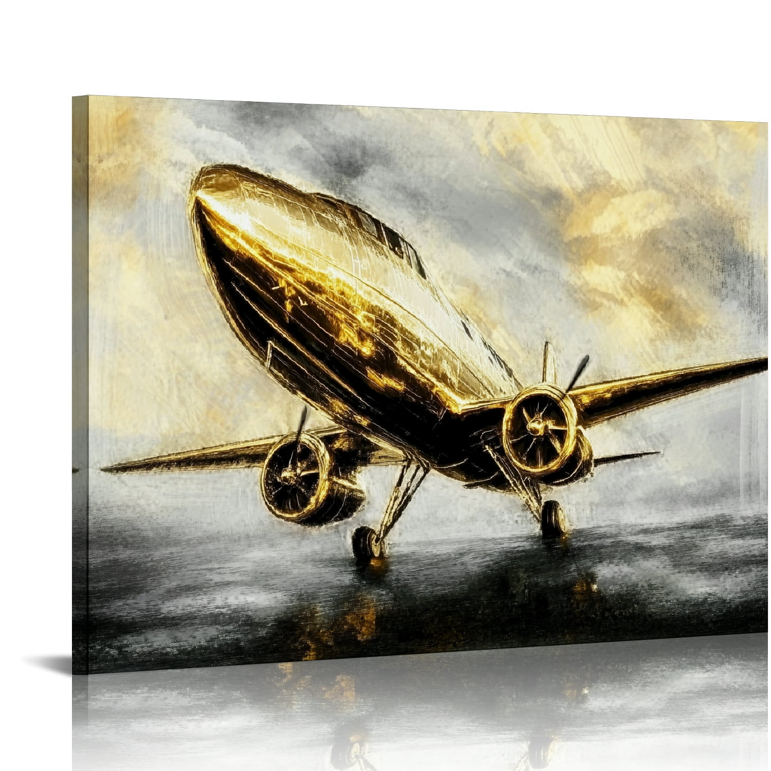 Autua First Golden Aircraft Engine Wall Art Canvas Aircraft Propeller ...