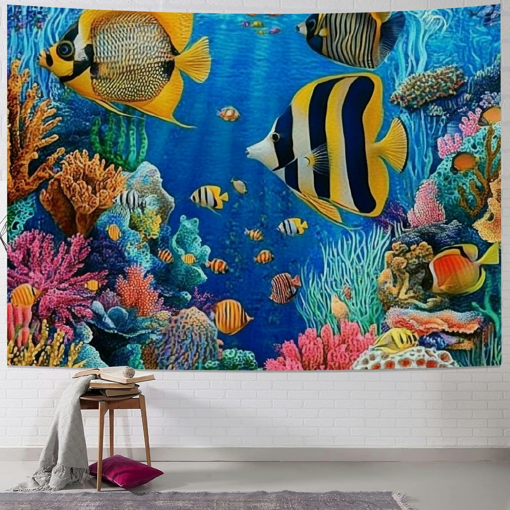 Autua Fish Corals Sea Life Tapestry Wall Hanging Home Decor 50x40inch ...