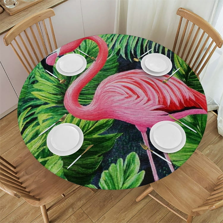 Autua Flamingo Leaves Jungle Round Tablecloth Stain-Resistant 100% ...