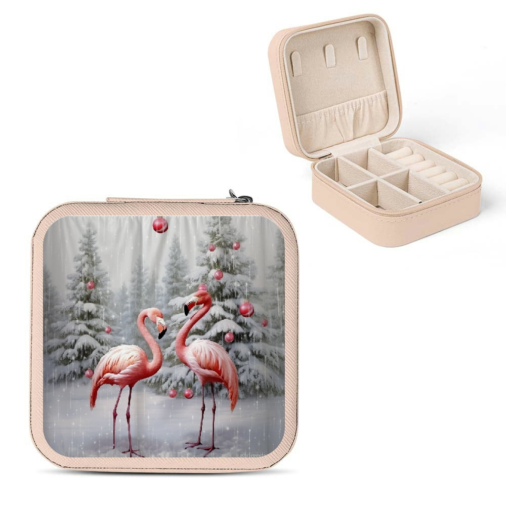 Autua Flamingos Snow Christmas Tree Jewelry Box for Women - Compact ...