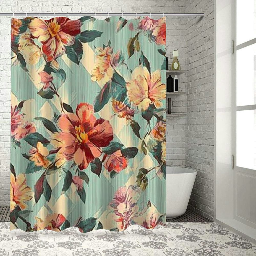 Autua Floral Pattern Shower Curtain with Hooks for Bathroom Decor 36 ...