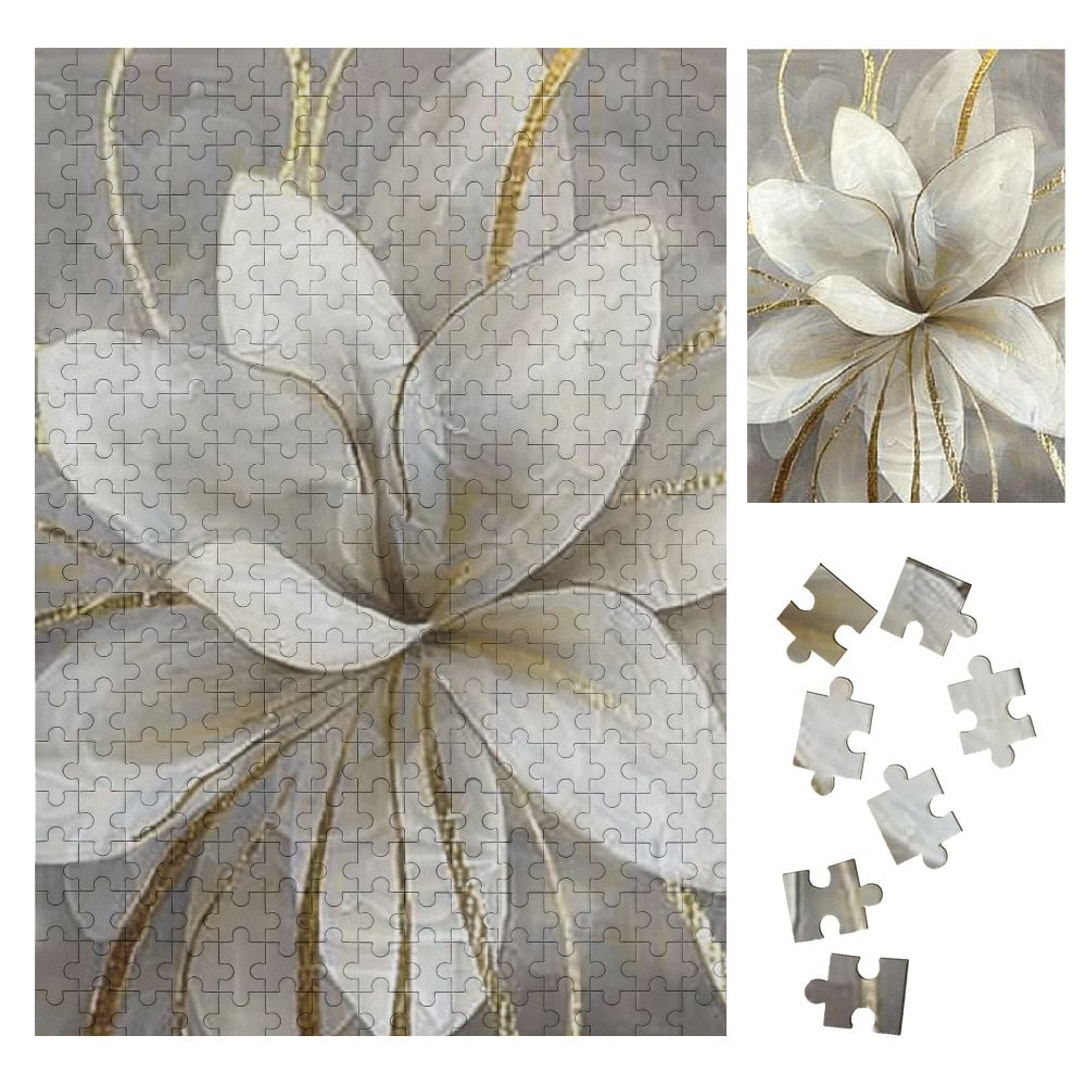 Autua Flower Gold Trim Gray Background Wooden Jigsaw Puzzle Vertical ...