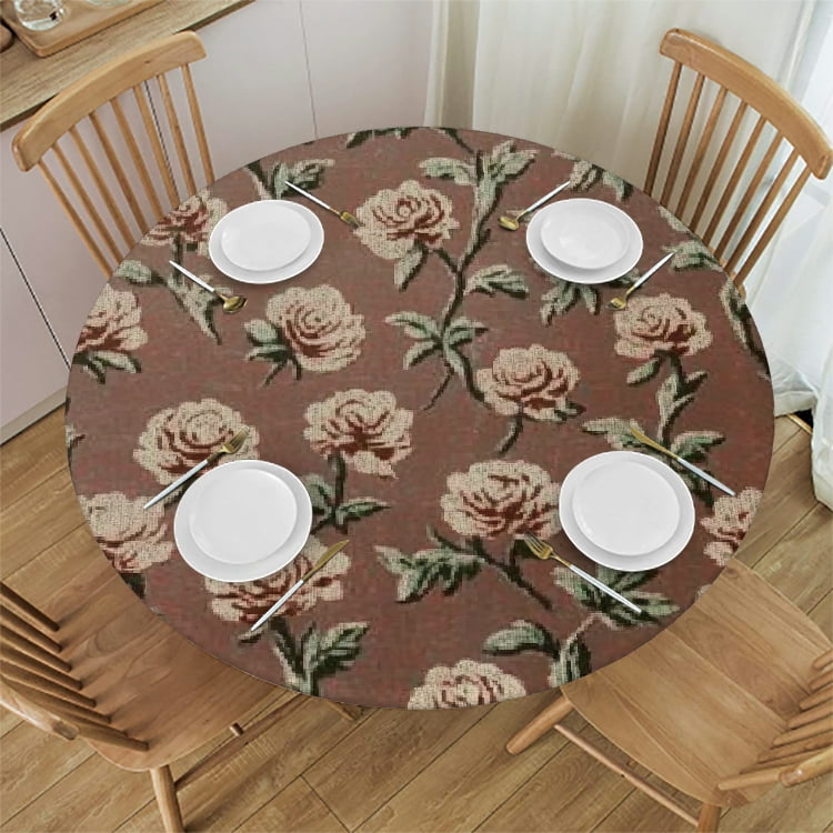 Autua Flower Pattern Rococo Round Tablecloth Waterproof 100% Polyester ...
