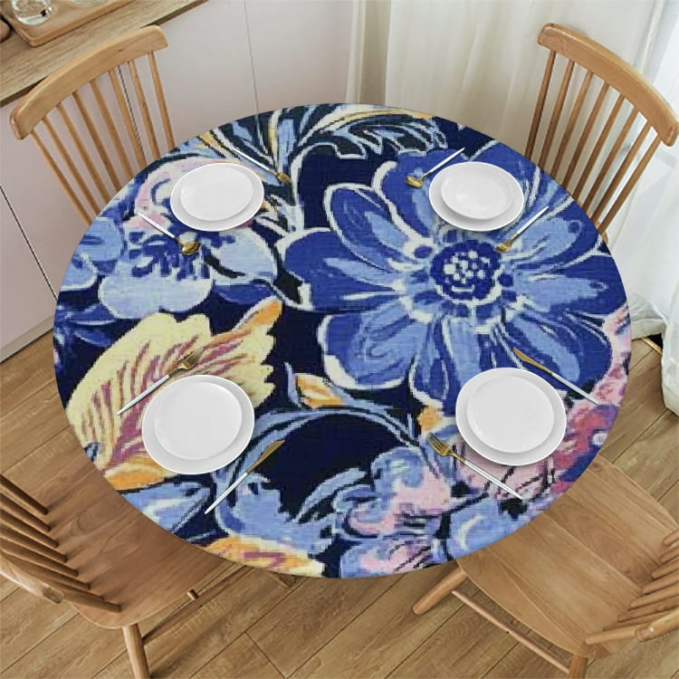 Autua Flower Pattern Round Tablecloth Stain-Resistant Washable 100% ...