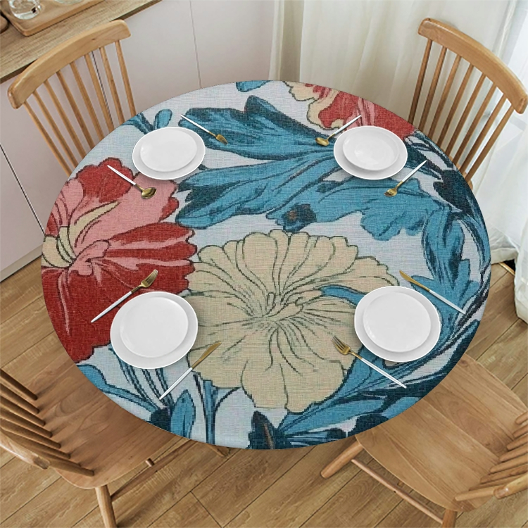 Autua Flowered Silk Screen Arts Round Tablecloth Stain-Resistant 100% ...