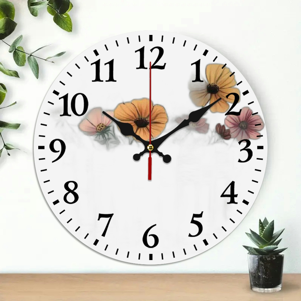 Autua Flowers Bee Round Wooden Wall Clock for Home Decor, Silent ...