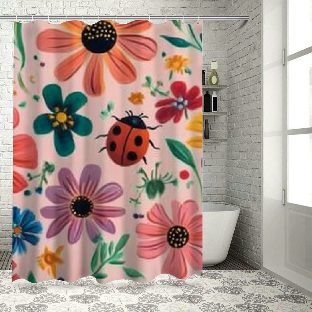 Autua Flowers Ladybug Naive Art Bathroom Décor Set with Hooks, Premium ...