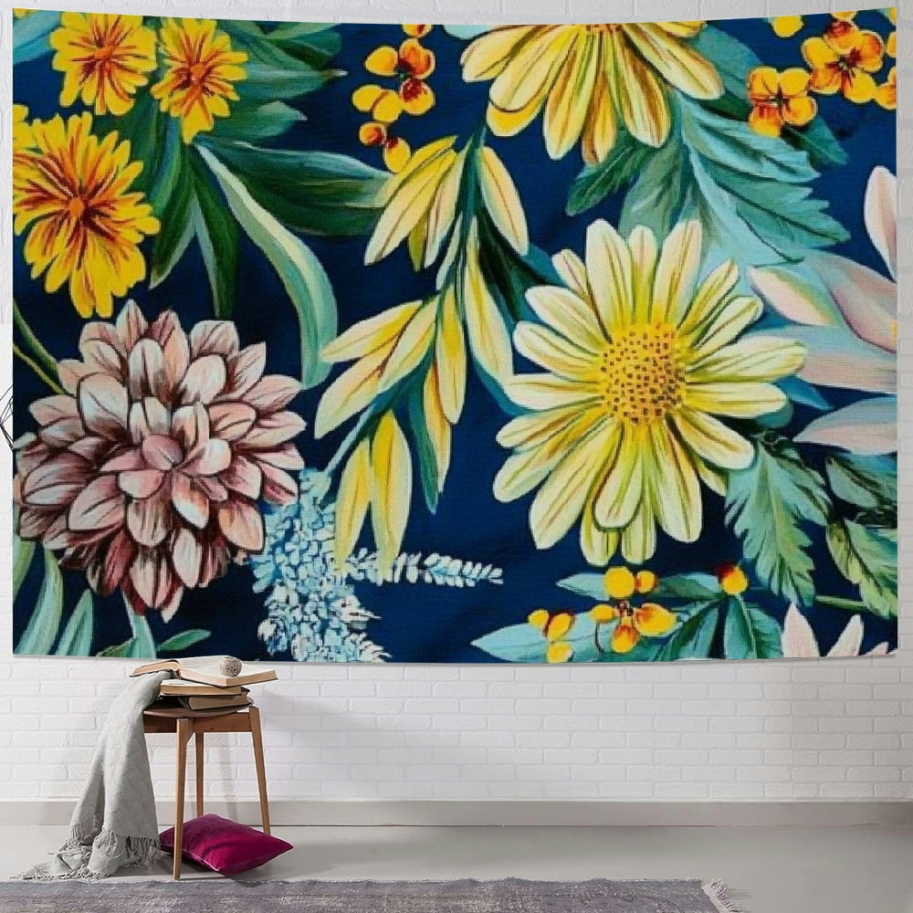 Autua Flowers Leaves Maximalism Tapestry Wall Hanging Unique Style ...