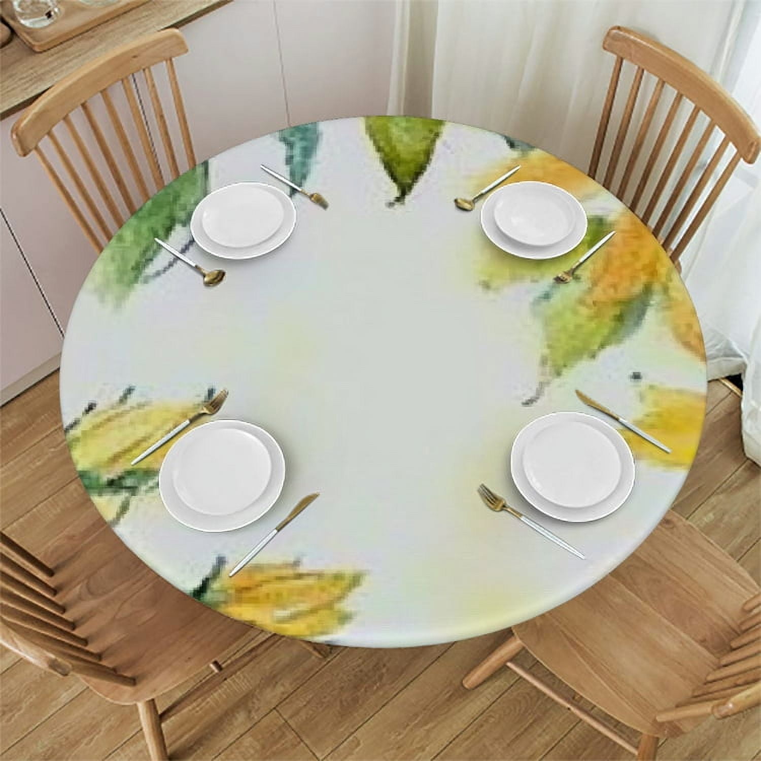 Autua Flowers Round Tablecloth with Elastic Edge, Stain-Resistant and ...