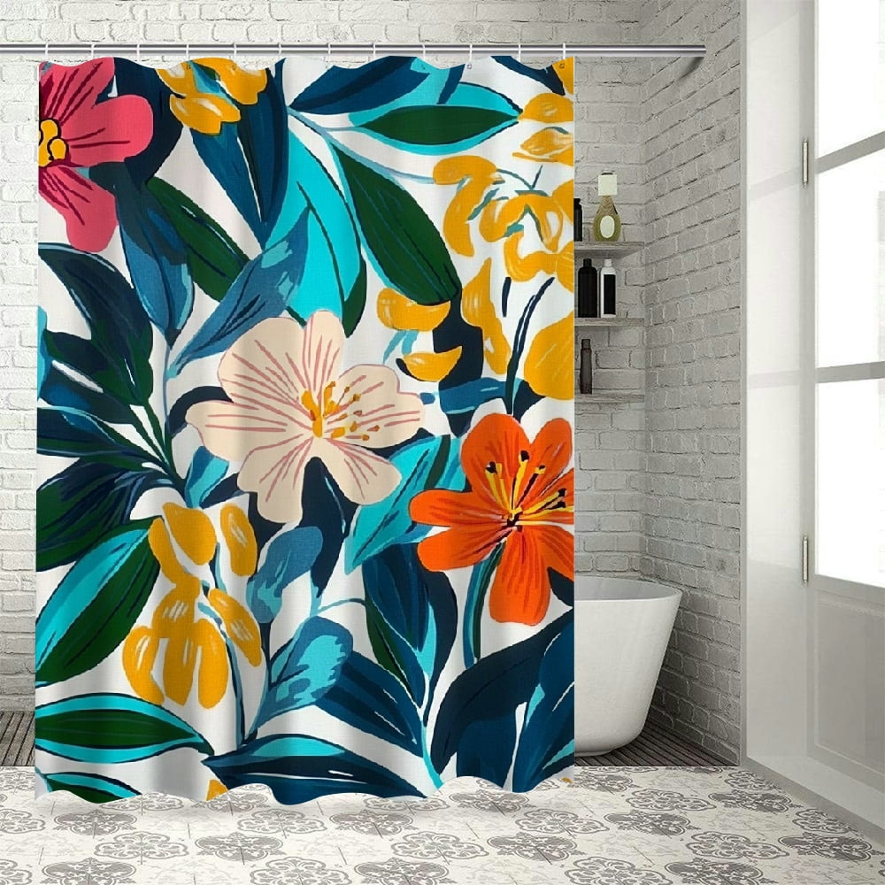 Autua Flowery Pattern Vibrant Colors Shower Curtain Set with Hooks 60 ...