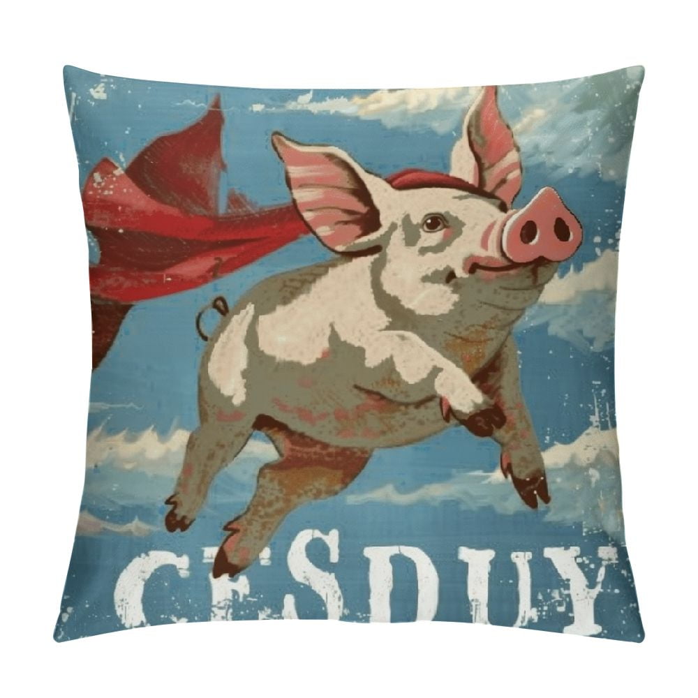 Autua Flying Pig Graphic Decorative Cushion Cover Short Plush Home Sofa ...