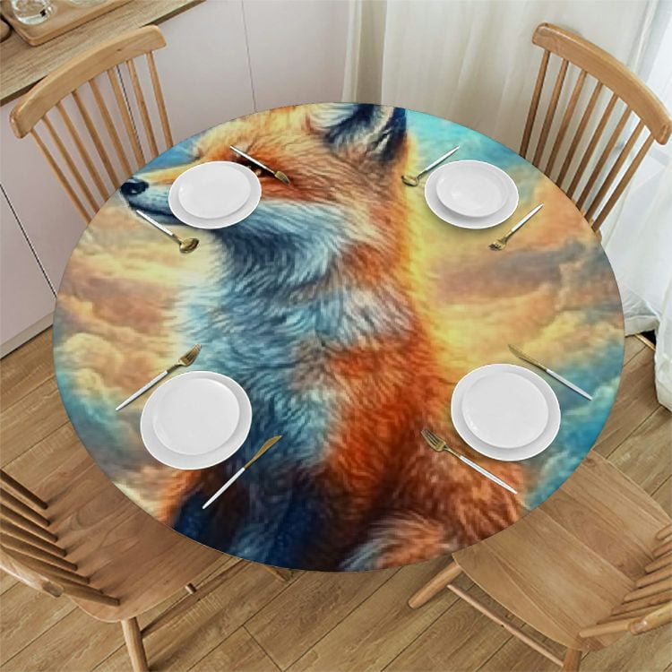 Autua Fox Stars Night Round Tablecloth - Stain-Resistant & Washable ...