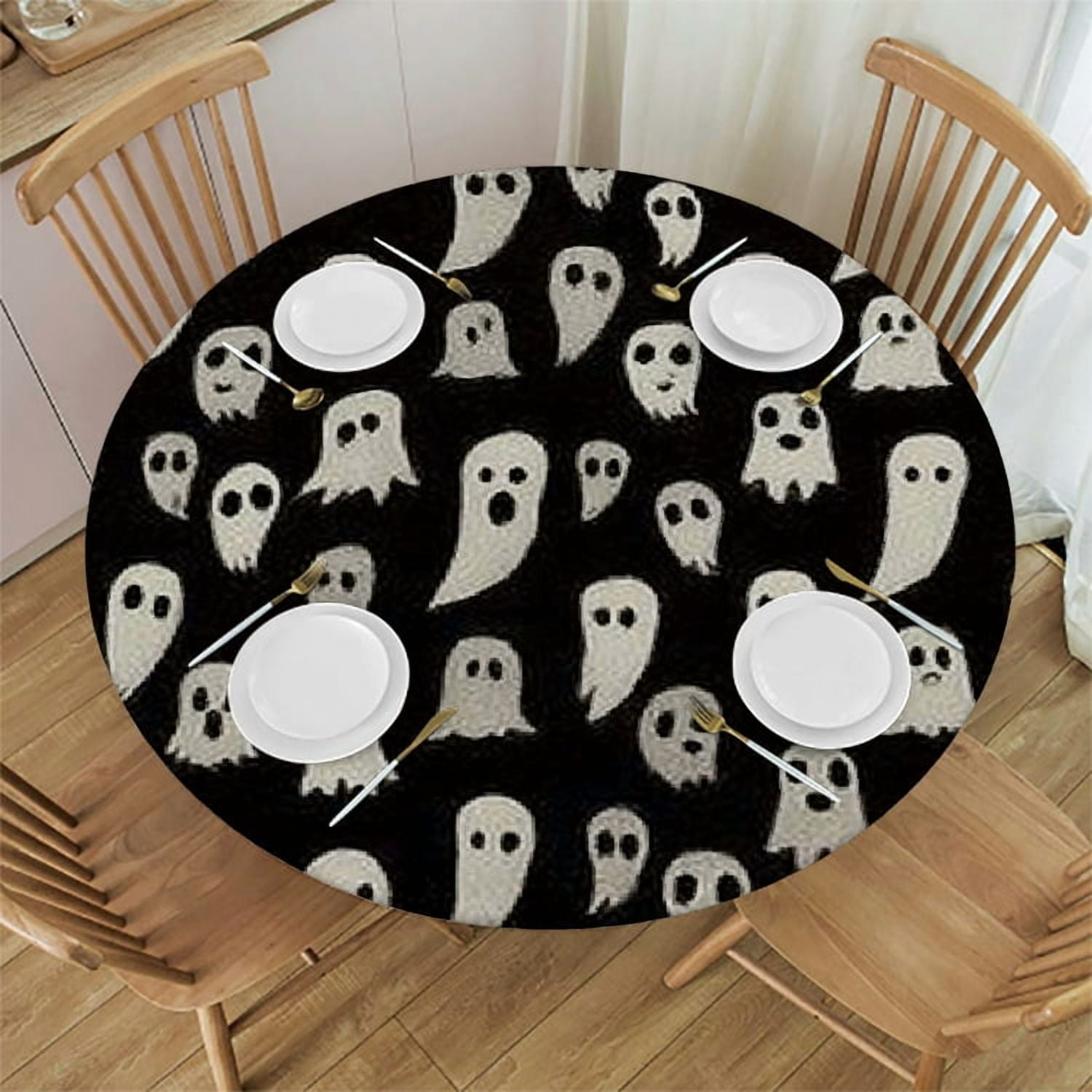 Autua Ghost Heads Spooky Round Tablecloth Stain-Resistant 100% ...