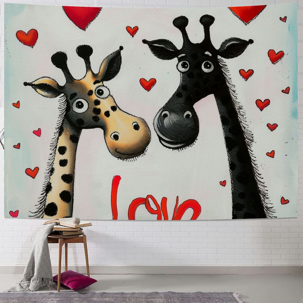 Autua Giraffe Hearts Love Tapestry Wall Hanging Unique Style Graphic ...