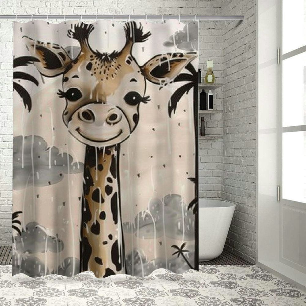 Autua Giraffe Palm Trees Shower Curtain Set with Hooks for Bathroom ...