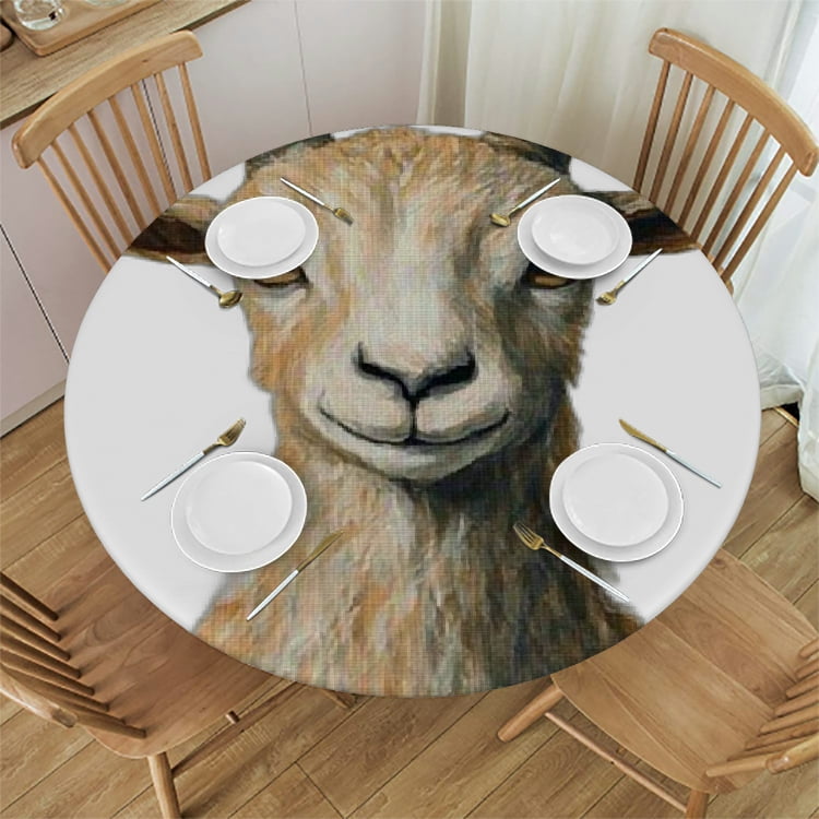 Autua Goat Horns Round Tablecloth Stain-Resistant Washable for Indoor ...