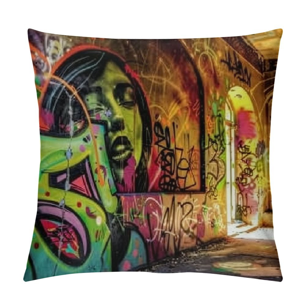 Autua Graffiti Paint Graphic Decorative Cushion Throw Pillow Cover for ...
