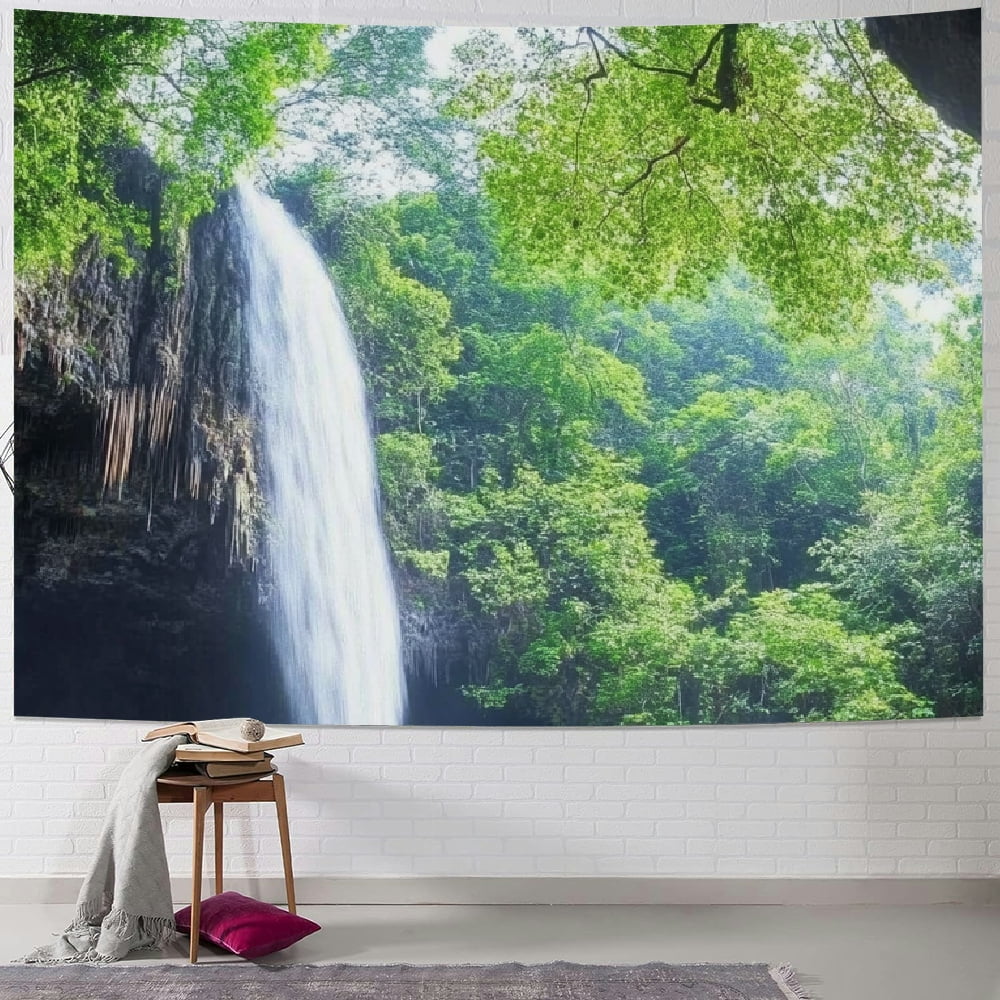 Autua Green Nature Landscape Tapestry Rainforest Tapestry Waterfall ...