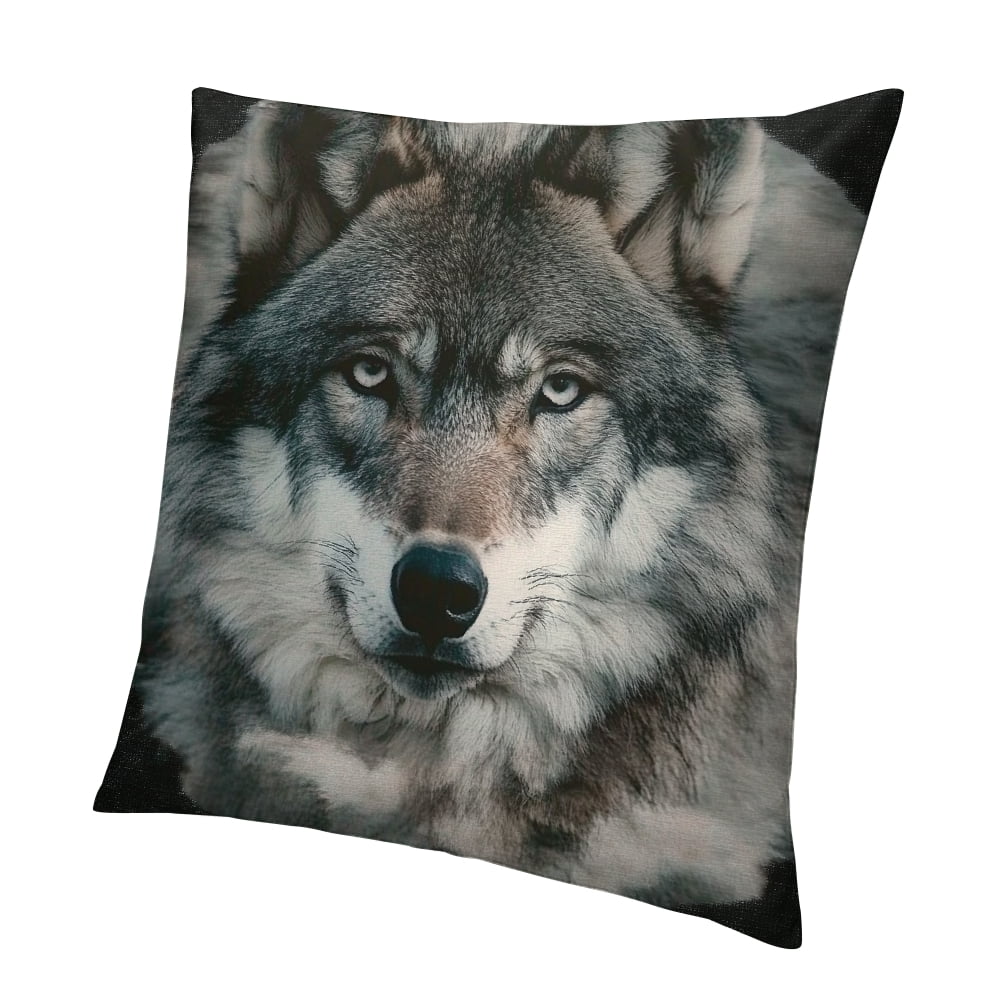 Autua Grey Wolf Toss Pillowcase Winter Alpha Male Wood Wolf Face ...