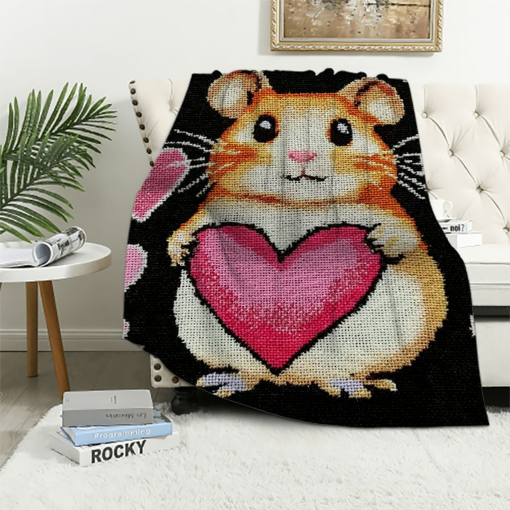 Autua Hamster Hearts Cross Stitch Theme Soft Fleece Blanket Lightweight ...