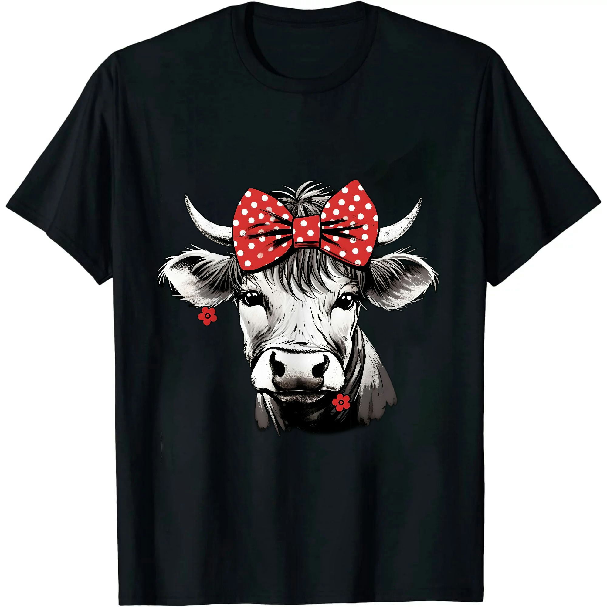 Autua Highland Cow Pattern Shirt T-Shirt with Bow 90s Short Sleeve ...