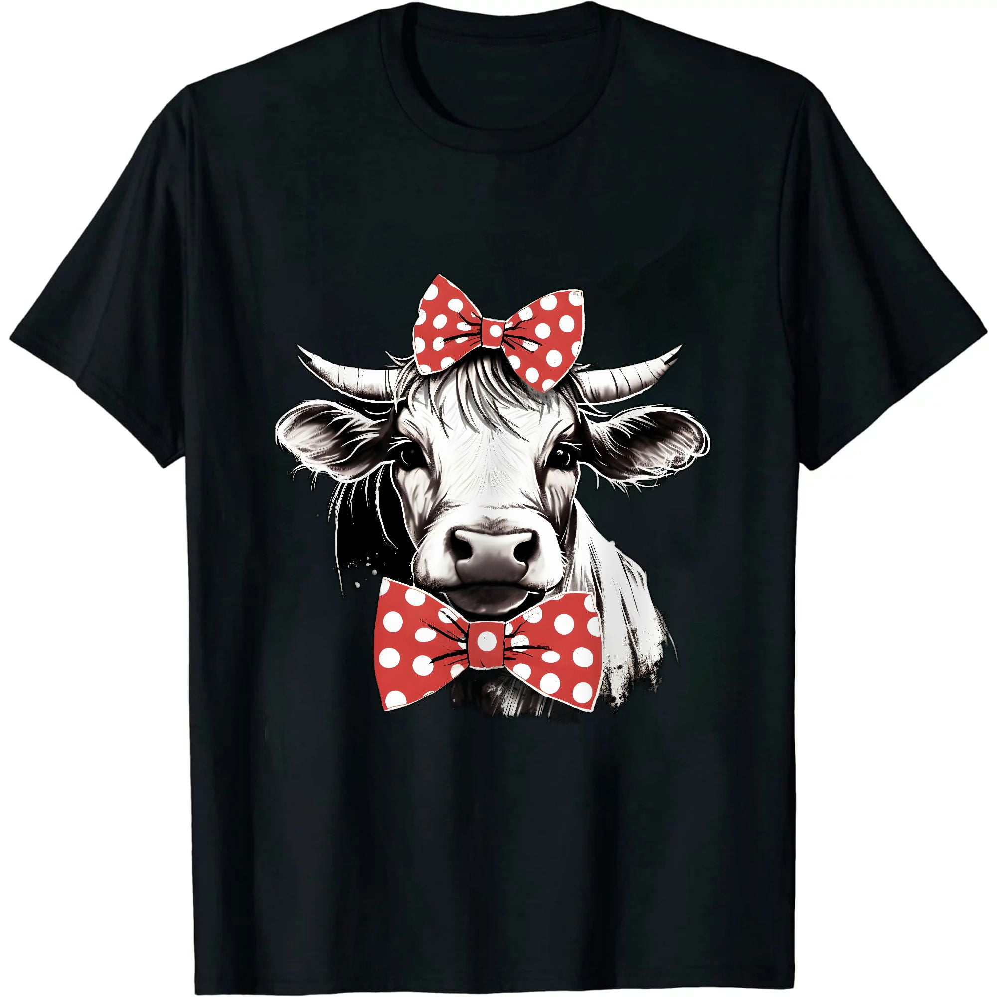 Autua Highland Cow Pattern Shirt T-Shirt with Bow 90s Short Sleeve ...