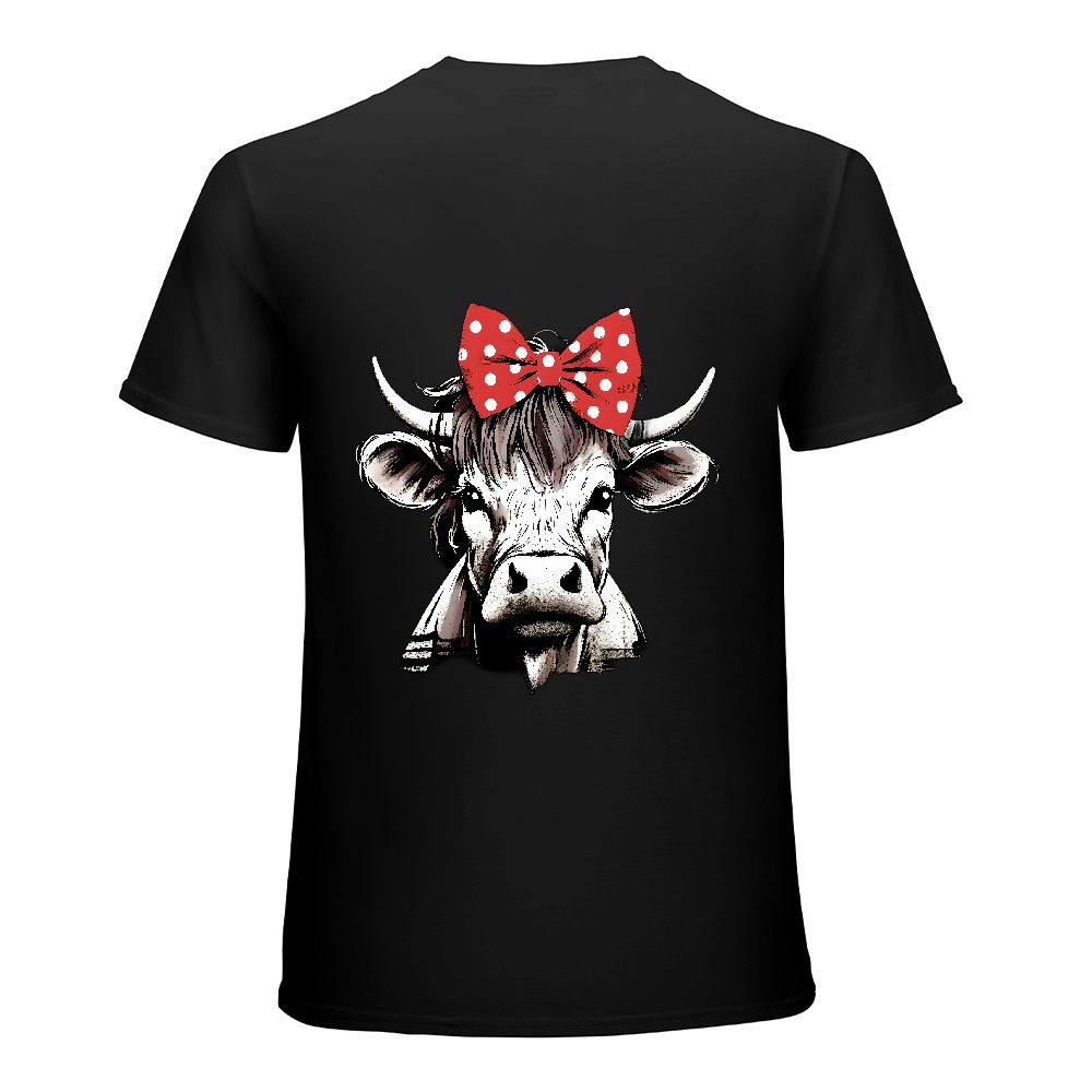 Autua Highland Cow Pattern Shirt T-Shirt with Bow 90s Short Sleeve ...