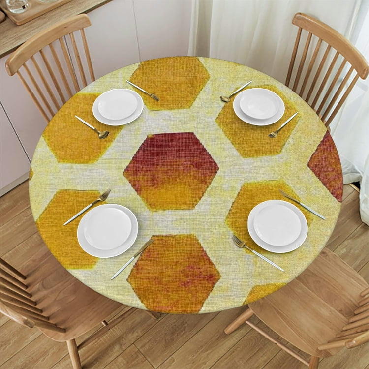 Autua Honeycomb Pattern Silk Screen Round Tablecloth Stain-Resistant ...