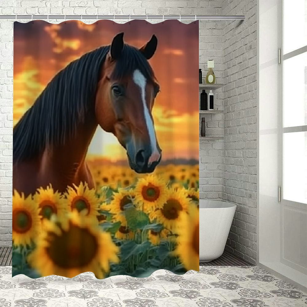 Autua Horse Sunflowers Sunset Bathroom Décor Set with Hooks, Polyester ...
