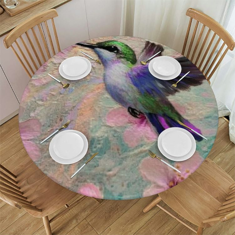Autua Hummingbird Cherry Blossoms Round Tablecloth 100% Polyester Fiber ...