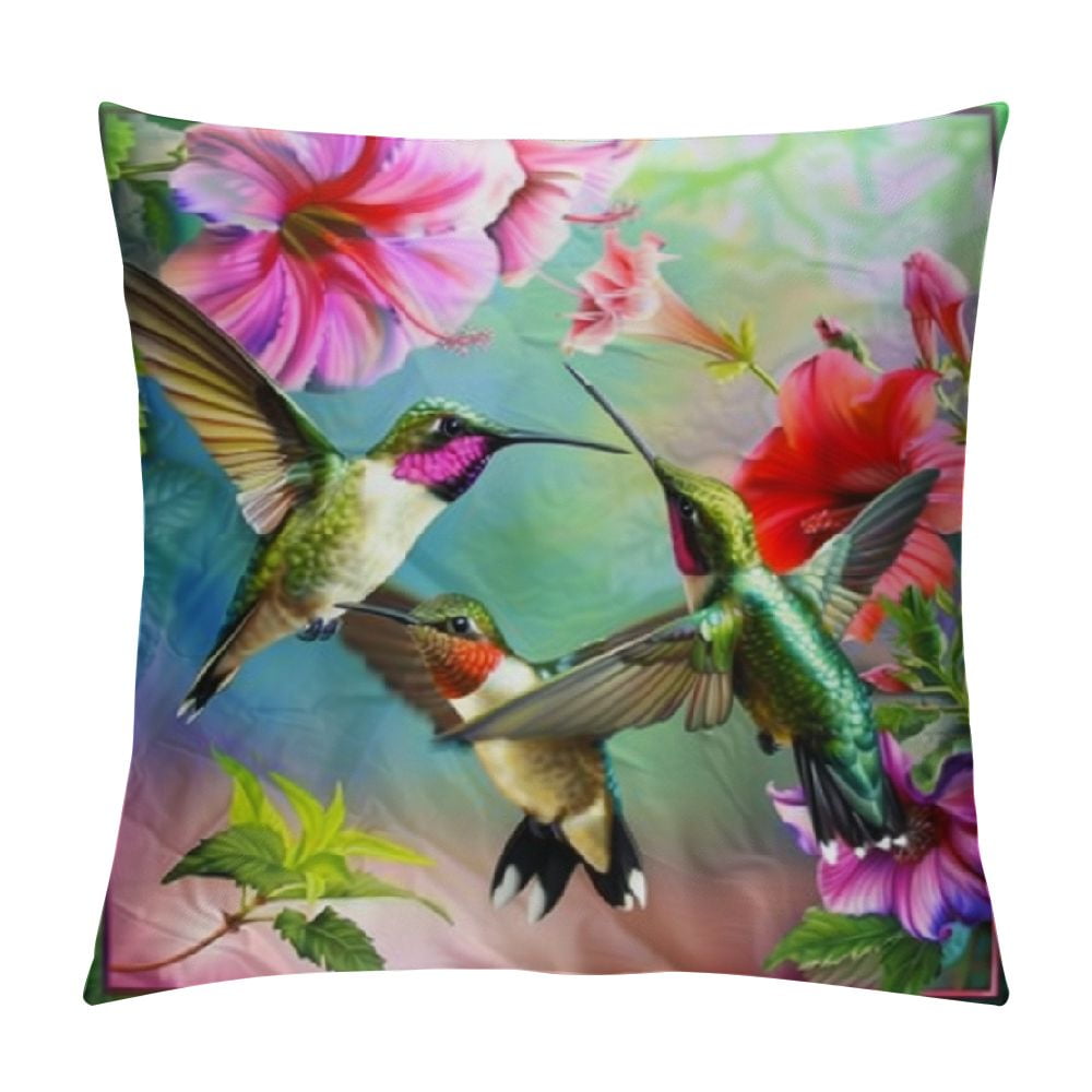 Autua Hummingbirds Flowers Graphic Decorative Cushion Throw Pillow ...