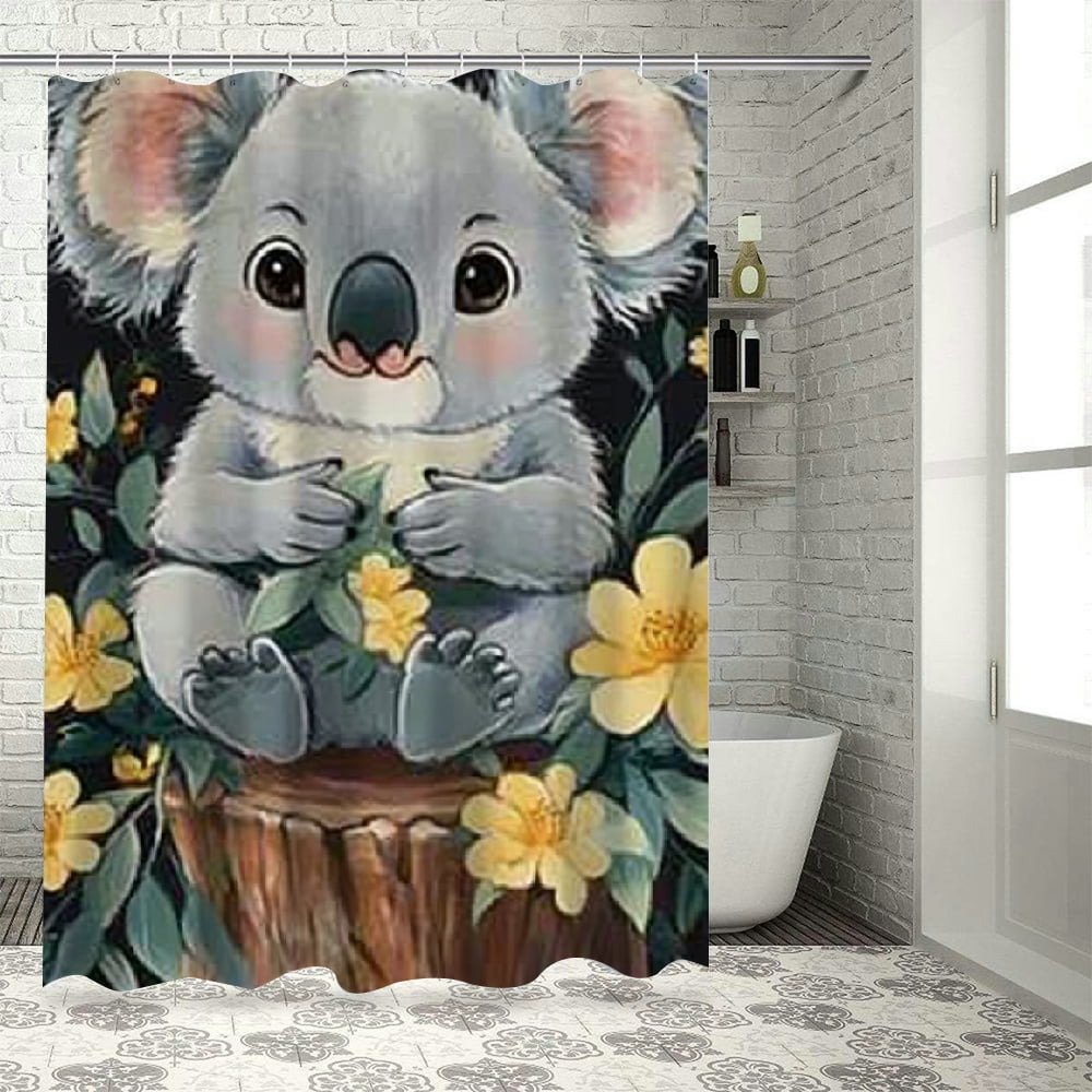 Autua Koala Bear Tree Stump Flowers Shower Curtain with Hooks 69"x72 ...