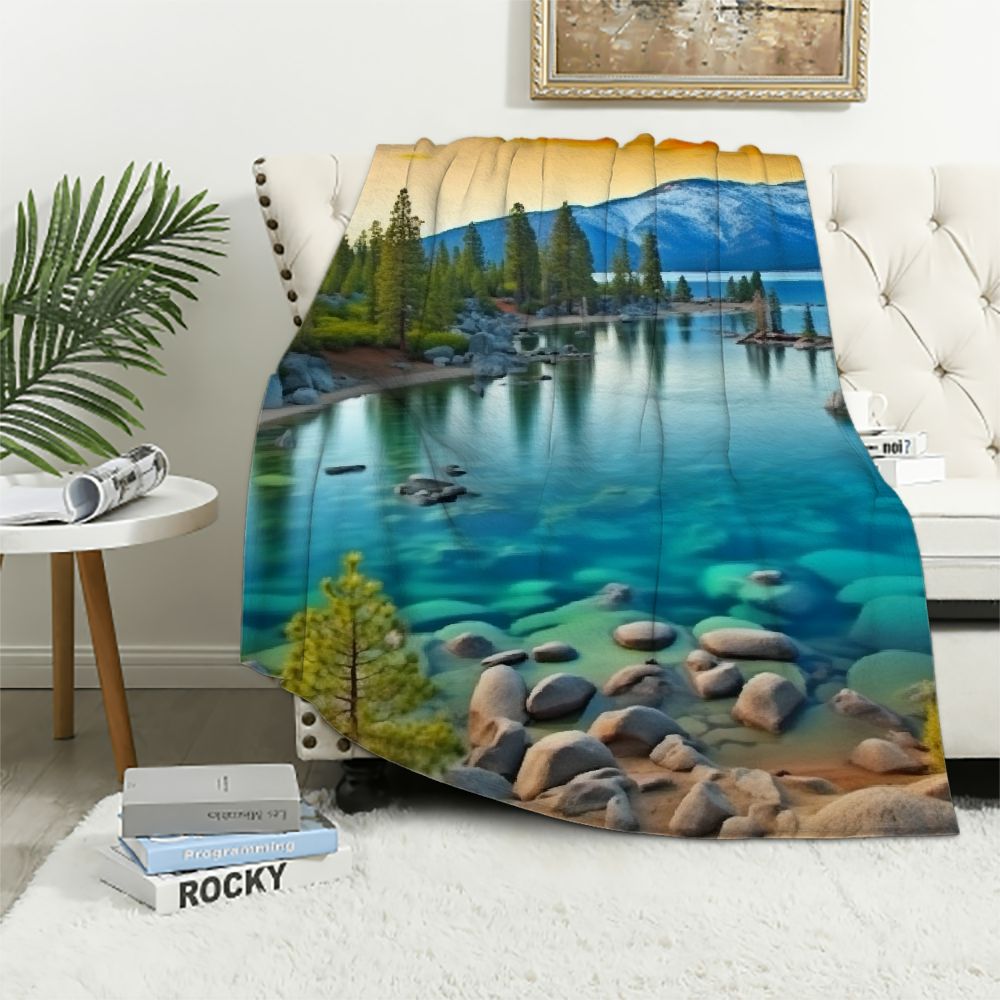 Autua Lake Trees Mountain Theme Warm Lightweight Soft Fleece Blanket ...