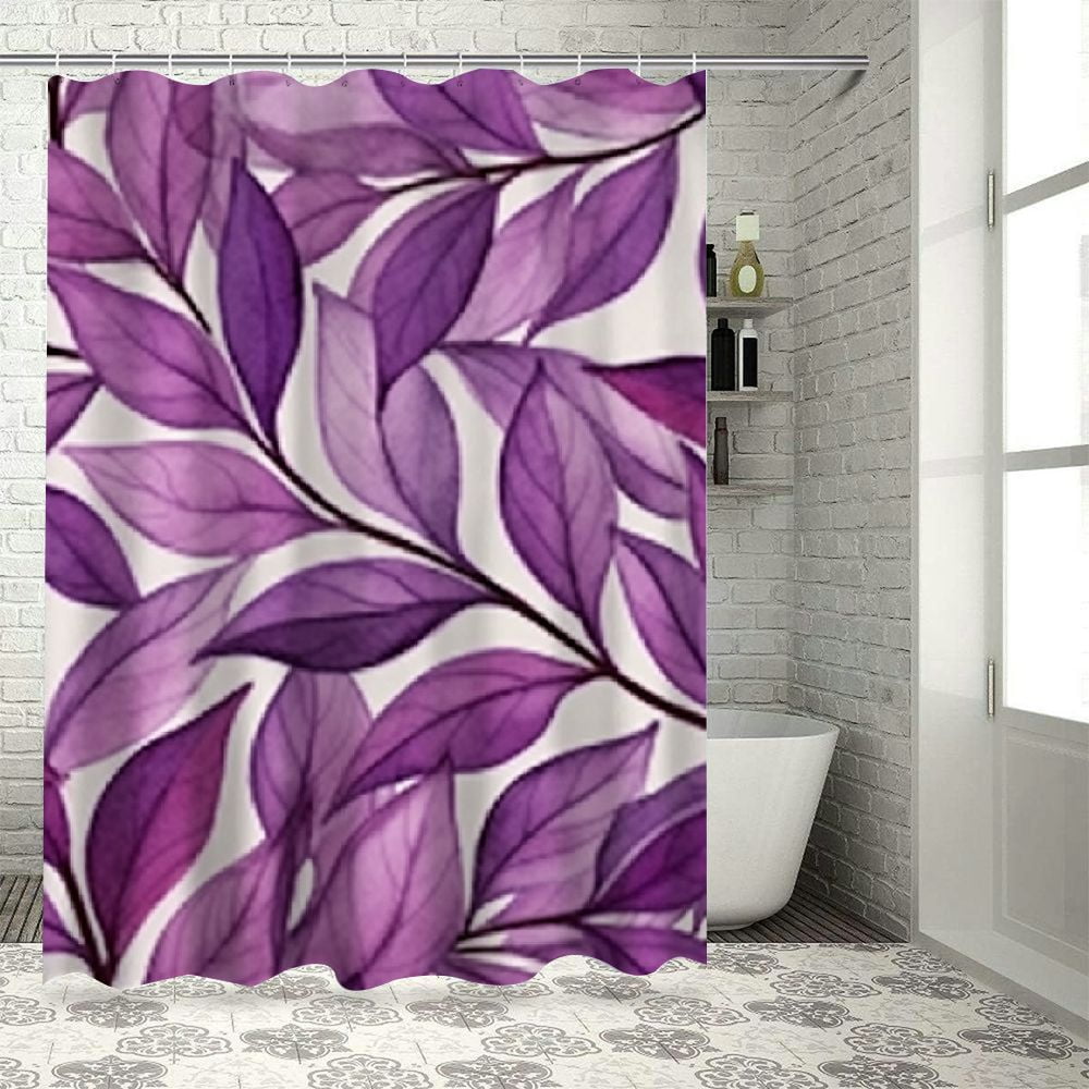 Autua Leaves Purple Arts And Crafts Movement Shower Curtain Set With ...