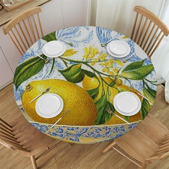 Autua Lemon Pattern Round Tablecloth Stain-Resistant Washable 100% ...