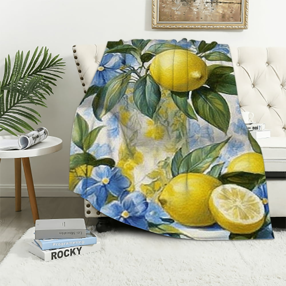 Autua Lemon & Flowers Blanket, Soft Fuzzy Lightweight Flannel Throw ...