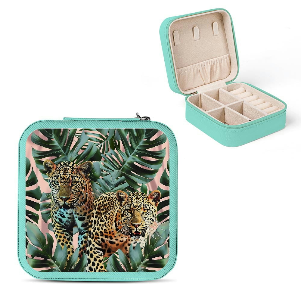 Autua Leopards Palm Leaves Jewelry Box for Necklace, Ring, Earring ...