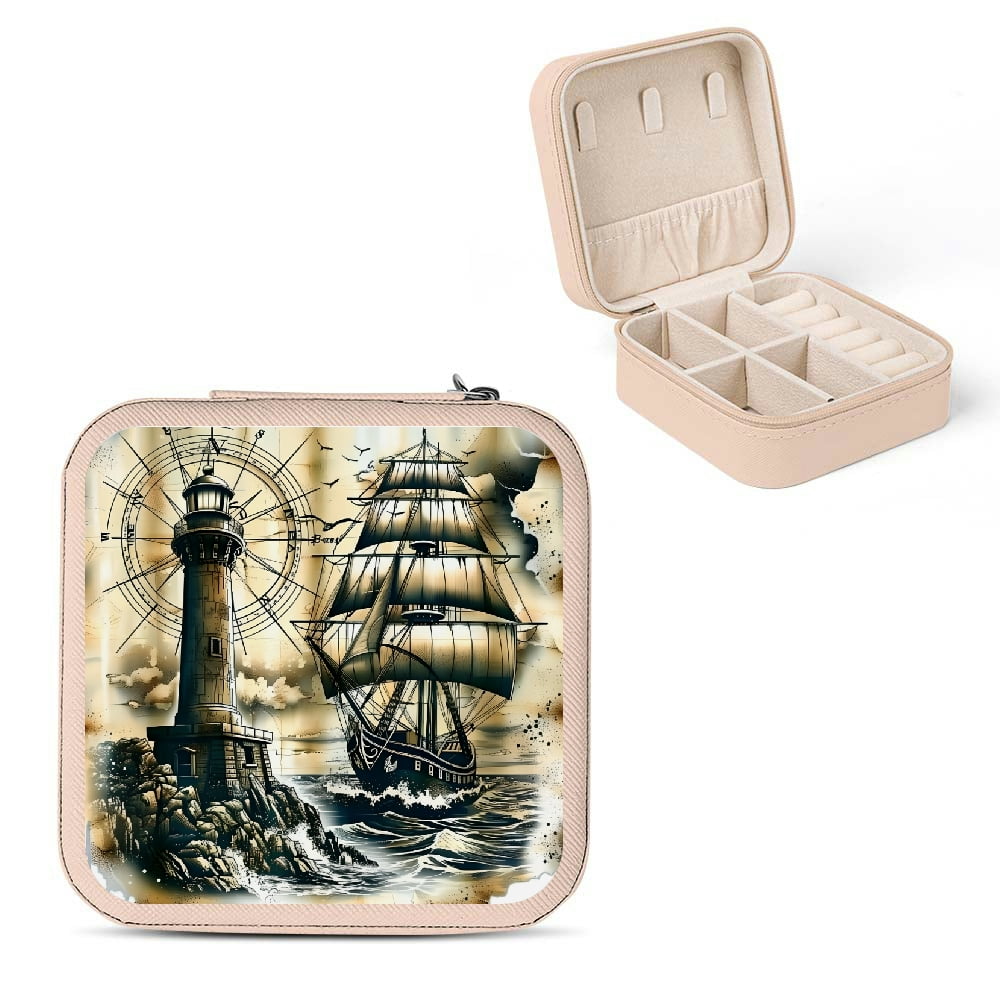 Autua Lighthouse Ship Compass Travel Jewelry Case Organizer with ...