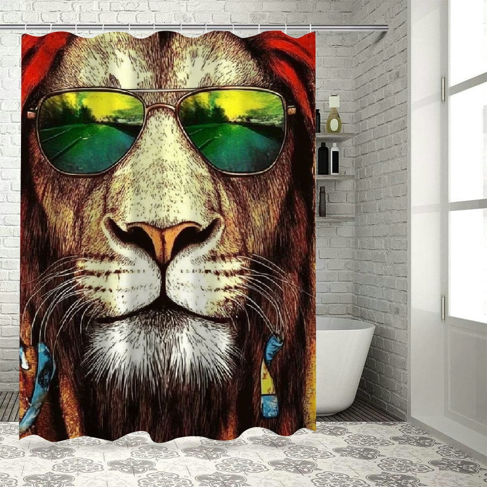 Autua Lion Dreadlocks Sunglasses Shower Curtain 100% Polyester with ...